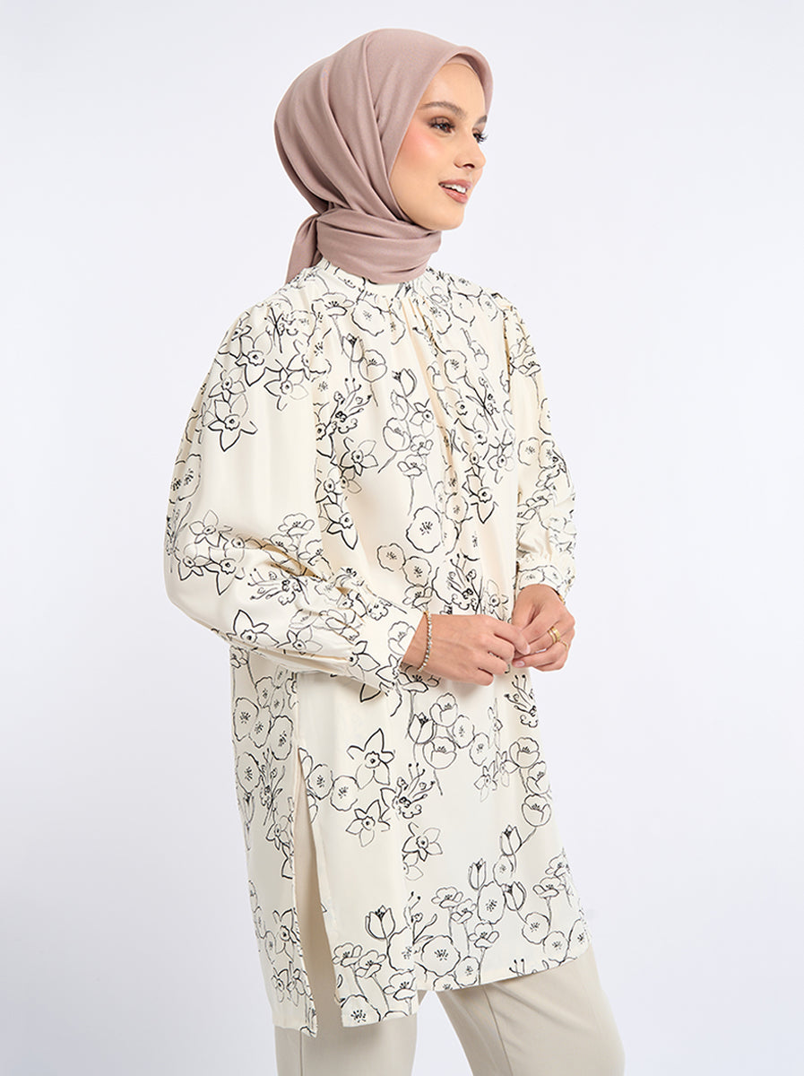 SURI GATHERED NECK TUNIC IVORY – Kami Idea