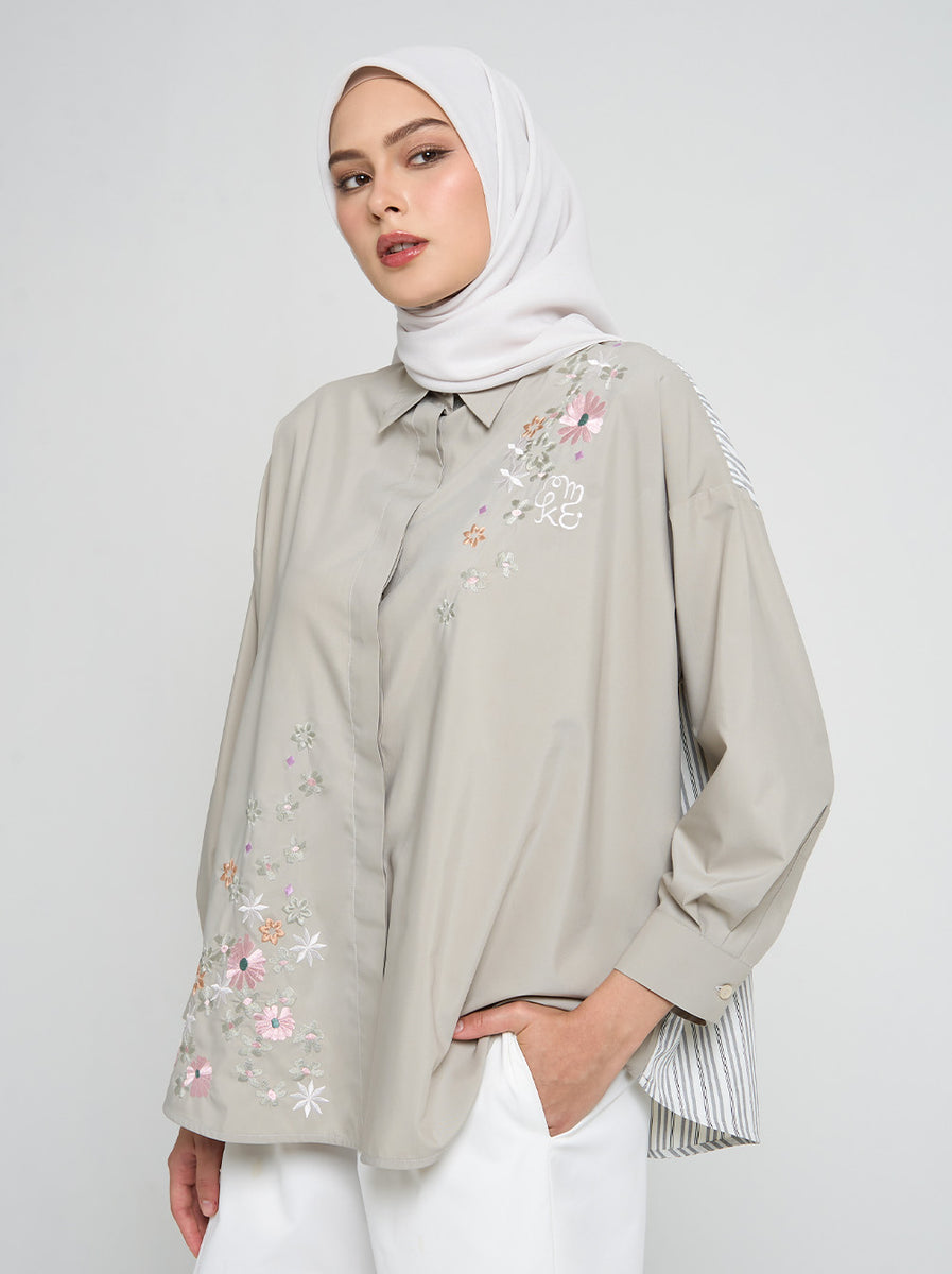 BRIA EMBROIDERY FLOWER TOP KHAKI – Kami Idea