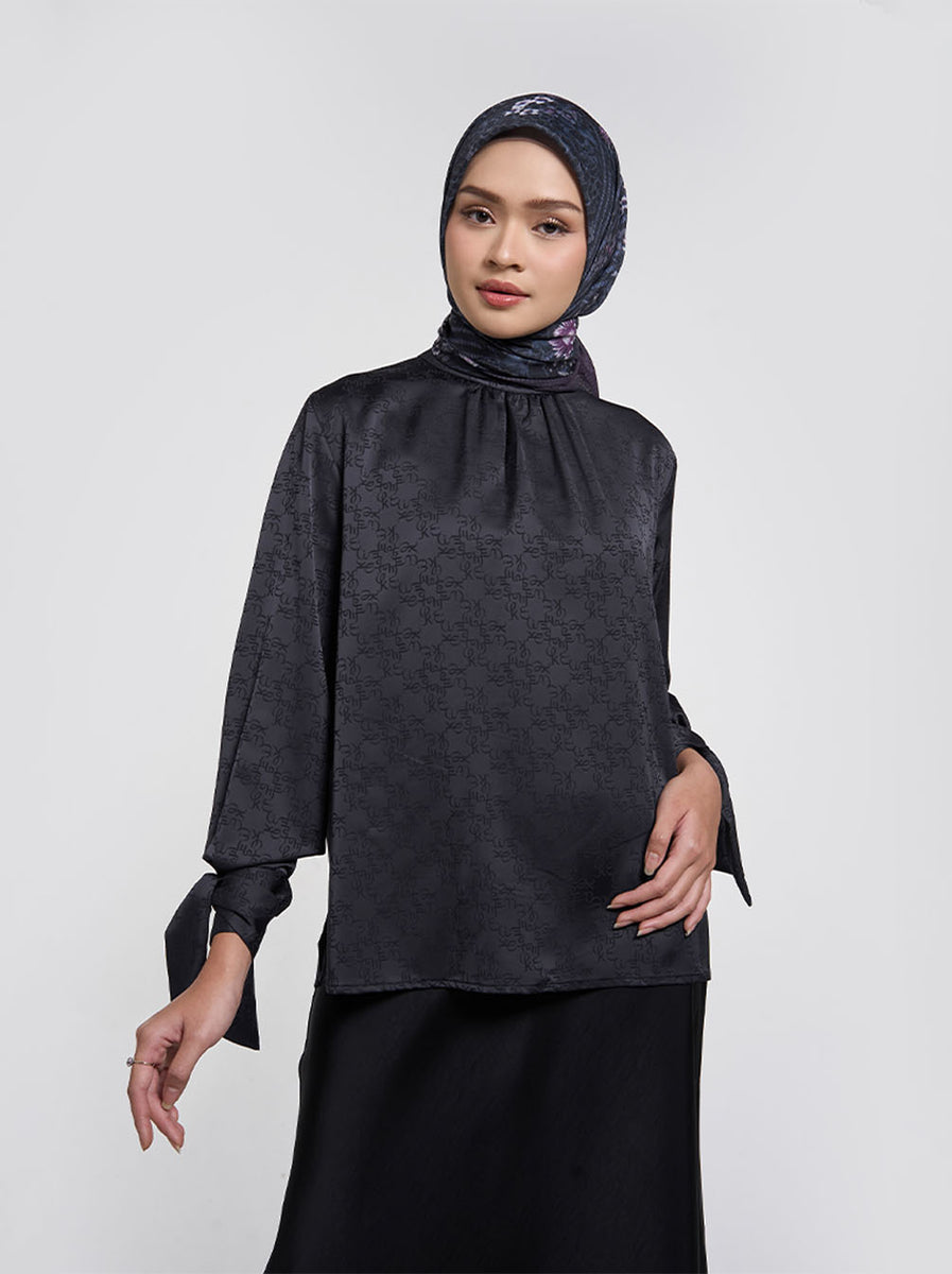 ARUNA GATHERED NECK TOP BLACK – Kami Idea