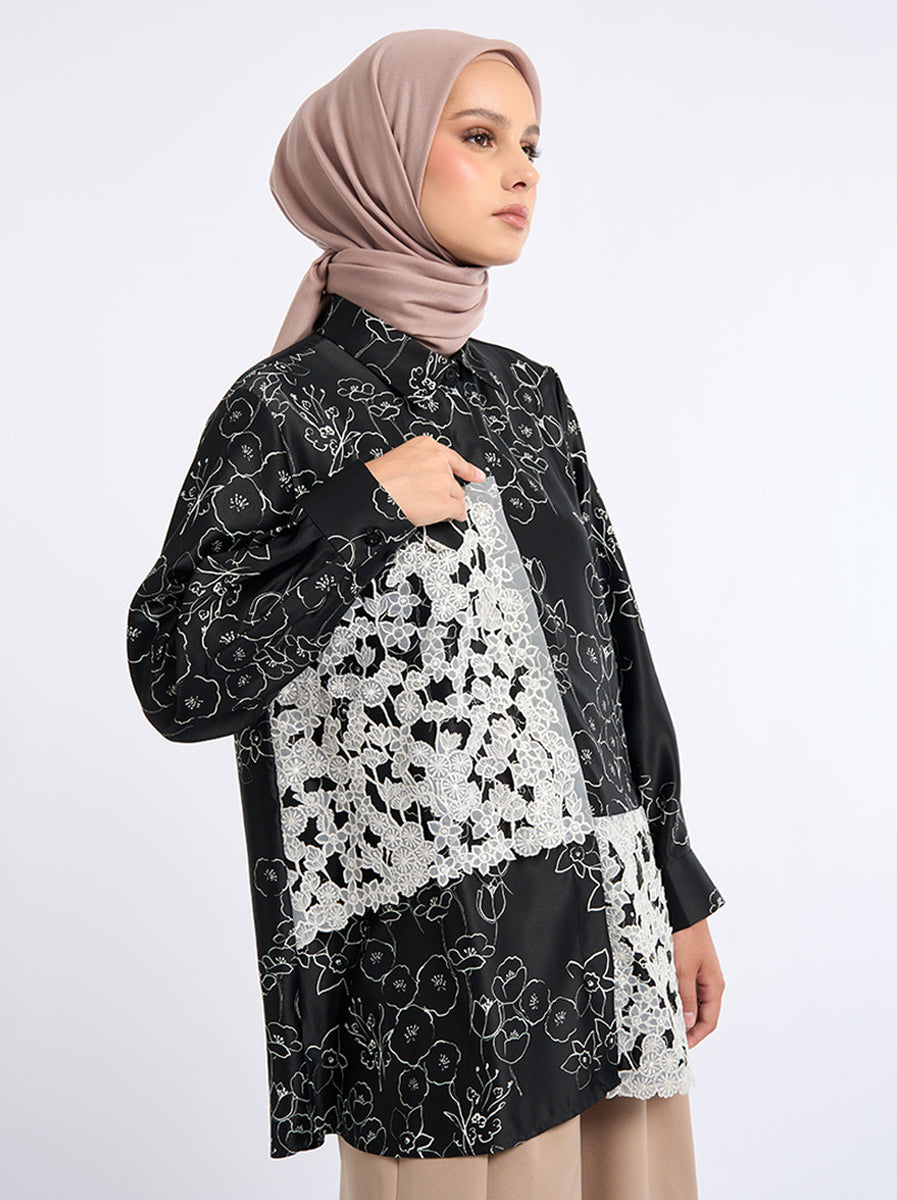 FELORA EMBROIDERY SHIRT BLACK – Kami Idea