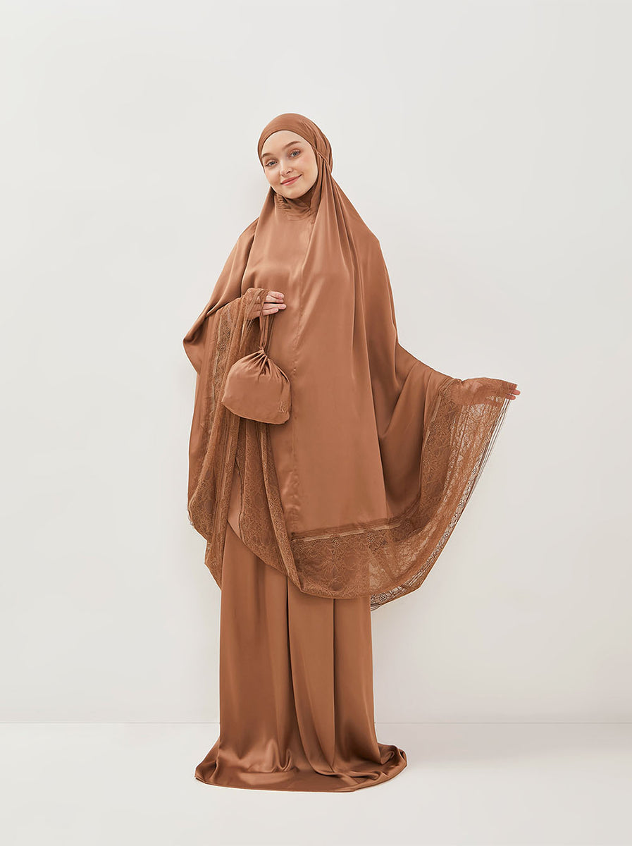 SATEEN LACE PLAIN PRAYER SET CARAMEL – Kami Idea