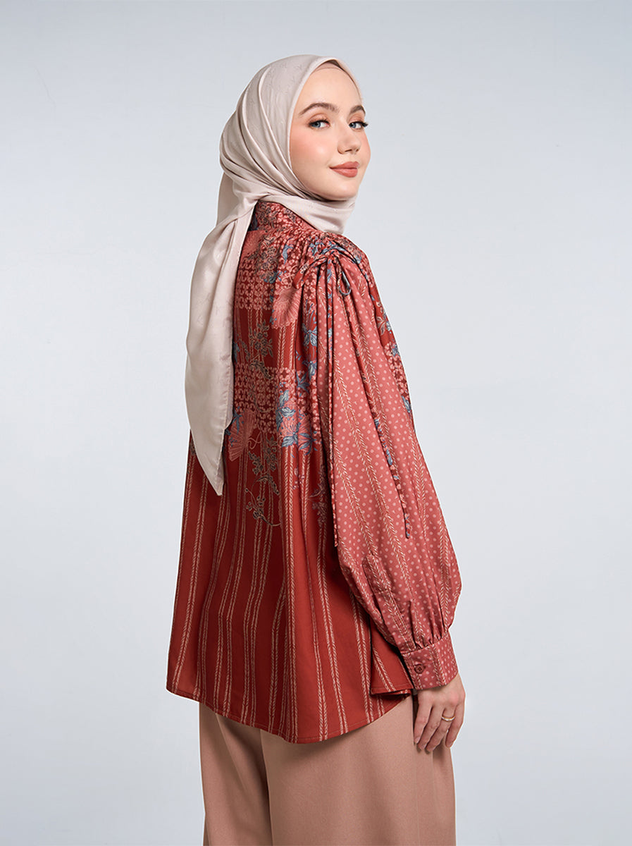 PUSPA DRAWSTRING SHOULDER TOP ROSEWOOD – Kami Idea