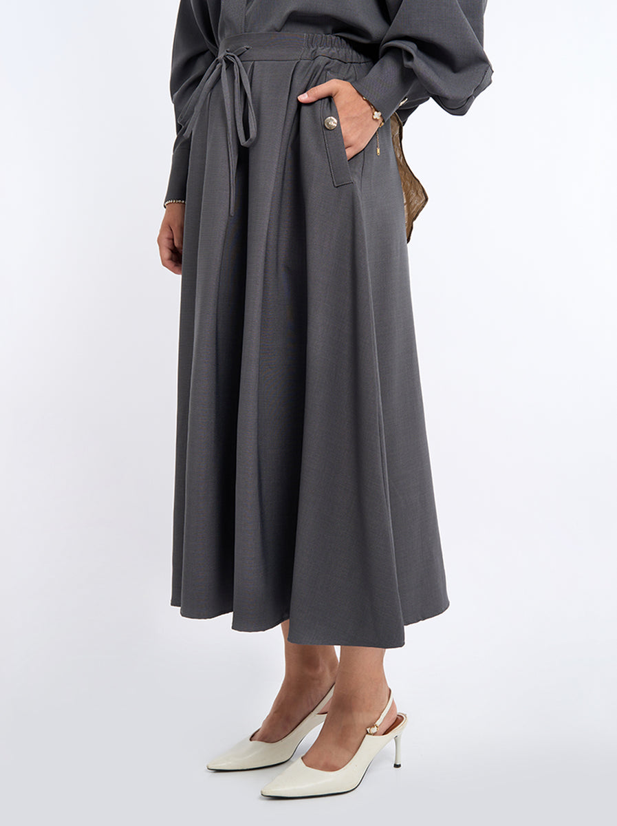 TERRY BOX PLEATED SKIRT DENIM – Kami Idea